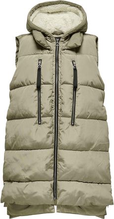 Only Damen Stepp-Weste OnlNora Wattiert Winter Teddyfell-Kapuze, Farbe:Hellgrau, Größe:M