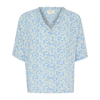 Cream Femme, Blouses et Chemises, Bleu, Taille: 44 FR Chemise &agrave; manches courtes florale bleue jaune