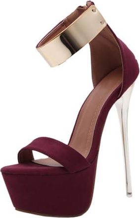 Hemoton Sandales &agrave; Talons Hauts Tendances pour Femme Mati&egrave;re Imperm&eacute;able Semelle Antid&eacute;rapante &Eacute;t&eacute; Plage Soir&eacute;es Talons Fins Noir Rouge Fonc&eacute; Taille 38