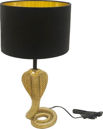 Invicta Interior Design Tischlampe Cobra - 65cm - Gold schwarz - Lampe Schlangen Skulptur schwarzer Stoffschirm, E14