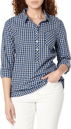 Tommy Hilfiger Damen Bluse Casual Check Roll Tab Ärmel Langarm Hemd, True Blue Multi, X-Klein