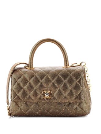 Chanel Coco Top Handle Bag Quilted Iridescent Caviar Mini satchel - Gold
