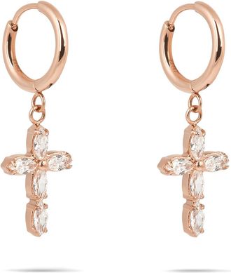 Tamaris Ohrring - Creole aus Edelstahl mit Kreuz-Anh&auml;nger - IP Ros&eacute;gold - 1,2 cm - Klappverschluss - wasserfest & hautfreundlich
