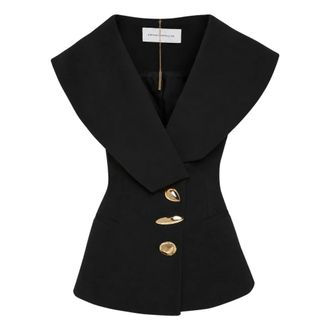 Simona Corsellini Femme, Blouses et Chemises, Noir, Taille: 42 FR Cpgi01401 Veste &agrave; col ch&acirc;le