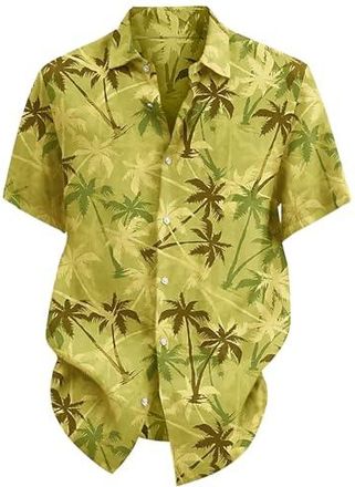 Generic Chemise hawa&iuml;enne &agrave; manches courtes pour homme, imprim&eacute; floral tropical, chemise d&eacute;t&eacute; l&eacute;g&egrave;re et respirante, coupe d&eacute;contract&eacute;e, col rabattable, chemis