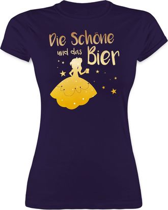 Shirtracer Shirt Damen - JGA Junggesellenabschied Frauen - Die Sch&ouml;ne und das Bier - M - Lila - biershirt t-Shirts junggesellinnenabschied Bachelorette Party Alk