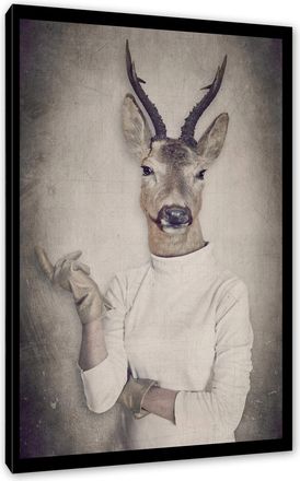 Pixxprint Hirschkopf Menschenk&ouml;rper im Pullover, Gr&ouml;&szlig;e: 60x40cm, Leinwandbild, fertig gespannt, Wandbild, Dekoration, Kunstdruck, kein Poster