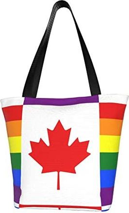 AOOEDM Canada Gay Pride Drapeau Sac d&eacute;picerie r&eacute;utilisable Sac &agrave; provisions Sac &agrave; bandouli&egrave;re d&eacute;contract&eacute; Sac &agrave; main pour hommes Femmes Sac de march&eacute; ECO Sac