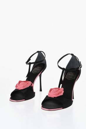 Roger Vivier Silk T-Strap Sandals with Front Rose 10cm Roger Vivier