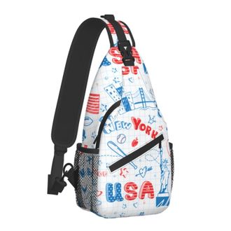 AOOEDM Cartoon-Muster mit Usa-Flaggen-Umhängetasche für Damen und Herren, patriotische Crossbody-Schultertaschen, lässiger Sling-Rucksack, Brusttasche, Reise