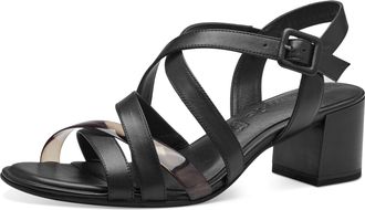 Tamaris Damen Sandalen mit Absatz Leder Blockabsatz Sommer; BLACK/schwarz; 36 EU