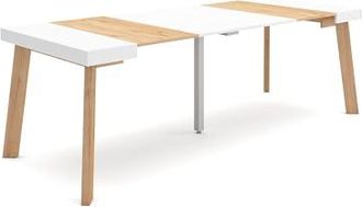 Skraut Home | Ausziehbarertisch | Multifunktionaler ausziehbarer | 220 | Für 10 Gäste | Hölzerne Beine | Moderner Stil | Eiche und weiß