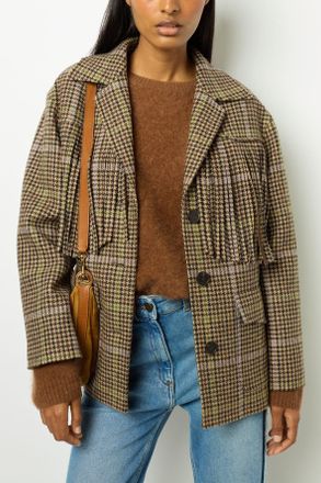 Gerard Darel Veste Pied de Poule &agrave; franges - MURIELLE - Marron