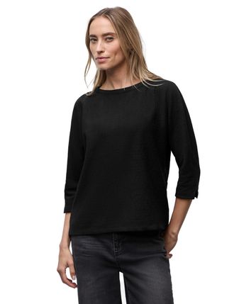 Street One Damen 3221221 Glitzerndes Strukturshirt, Schwarz, 36