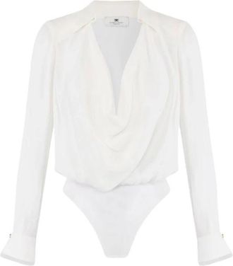 Elisabetta Franchi Femme, Tops, Blanc, Taille: 38 FR Viscose Georgette Bodysuit