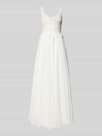 Luxuar Abendkleid mit Spitzenbesatz und V-Ausschnitt