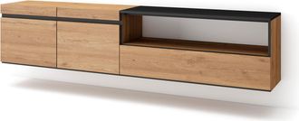 Skraut Home | TV-Schrank, Lowboard | f&uuml;r Wohnzimmer und Esszimmer | 200x45x35cm | F&uuml;r TV-Ger&auml;te bis zu 80 | H&auml;ngend | Moderner Stil | Eiche Schwarz