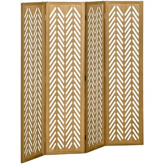 HOMCOM Homcom - Paravent int&eacute;rieur ajour&eacute; 4 panneaux pliables s&eacute;parateur de pi&egrave;ce bois de paulownia verni