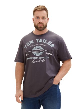 Tom Tailor Herren T-Shirt mit Logo-Print aus Baumwolle, Tarmac Grey, XL