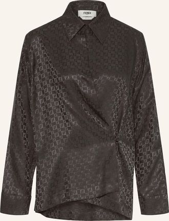 Fendi Blusenshirt Camicia Chess Aus Seide braun