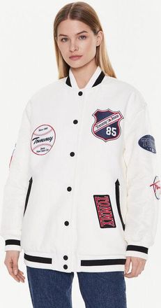 Tommy Jeans Bomberjacke Letterman DW0DW14940 Weiß Oversize