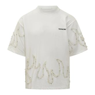 Barrow Barrow, Homme, Tops, Blanc, Taille: XS T-shirt avec Flamme Perl&eacute;e