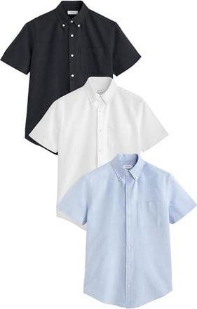 Next Homme Chemise Oxford 100% Coton à Manches Courtes, Lot de 3 Blanc/Bleu/Marine 3 Pack L