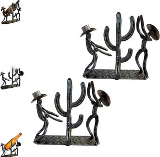 Generic Western Cowboy & Kaktus Weinflaschenhalter, kreatives Hufeisen-Glasregal f&uuml;r Familien, Metall-Weinregal-Skulptur mit Cowboyhut-Figuren, f&uuml;r K&uuml;che, Geb