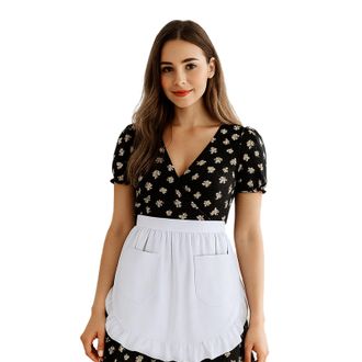 Aspire Home Accents Weiß Halbschürze mit Rüschen Damen Schürze Vintage Kellnerschürze für Maid Cosplay