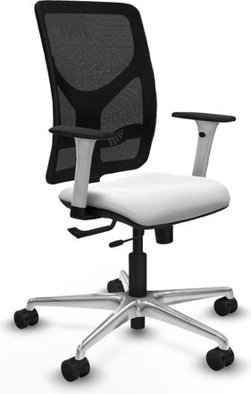 Piqueras y Crespo B&uuml;rostuhl mit wei&szlig;en R&auml;dern, mit wei&szlig;en und schwarzen Armlehnen, h&ouml;henverstellbare Lendenwirbelst&uuml;tze, ausgestattet mit Syncro/Traslack. Schwarz/Wei&szlig;