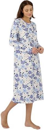 Damart Chemise de Nuit Maille c&ocirc;tel&eacute;e, int&eacute;rieur l&eacute;g&egrave;rement gratt&eacute; Femme Bleu Imprim&eacute; Taille 38-40 (S)