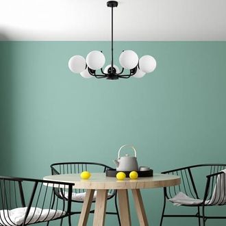 Opviq Elegant Black Chandelier, Metal Body, 74 cm Diameter, Height 30-70 cm | 7 x E14 Max 40W Sockets, Stylish Lighting for Modern Spaces, IP20 Rated