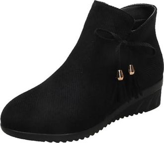 Generic Bottines compens&eacute;es pour femme - Bottes &agrave; talons avec noeud - Couleur unie - Fermeture &eacute;clair lat&eacute;rale - Bottes courtes d&eacute;contract&eacute;es et intelligentes