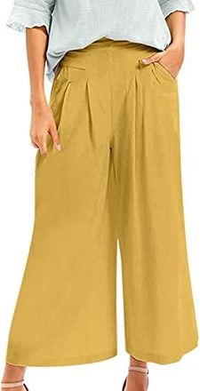 Generic Jupe-culotte en coton &agrave; jambes larges pour femme - Pantalon taille &eacute;lastique avec poches, jaune, M