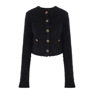 Balenciaga Boucl&eacute; Cardigan mit BB Logo Kn&ouml;pfen - - Knitwear - Damen - Schwarzk - S