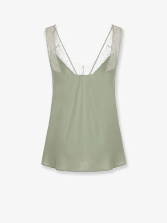 Pinko Womens Lydia Satin Top Green Viscose T-Shirts & Jerseys