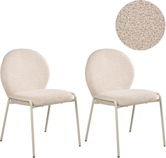 Beliani Set Di 2 Sedie Da Pranzo Imbottite Boucle Con Gambe In Ferro Beige Chiaro Ellie