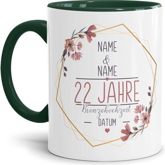 Tassendruck Tasse zum Hochzeitstag Bronze Hochzeit - mit Name & Datum selbst gestalten - 22 Jahre Ehe, Paar, Geschenk Hochzeit, Jubil&auml;um, Jahrestag I Personalisie
