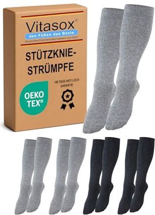 Vitasox 44451-58 Chaussettes de contention, chaussettes de voyage en coton, unisexe chaussettes de compression 4 paires grises/anthracites 35/38