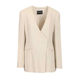 Emporio Armani Femme, Vestes, Beige, Taille: 46 FR Blazer sans col