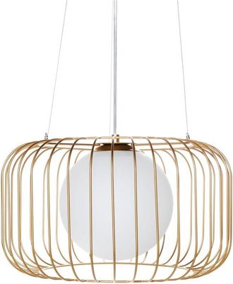 Beliani Lampe Suspendue Moderne Industrielle en M&eacute;tal Abat-Jour en Forme de Cage en Fer Dor&eacute;e Bairoa