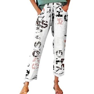Generic Pantalon Lin Femme &Eacute;t&eacute; Ete Leger Fluide L&eacute;ger Womens Autumn Fragrant Linen Print Casual Pants Perfect for Spring Comfortable and Trendy for Relaxed Pa