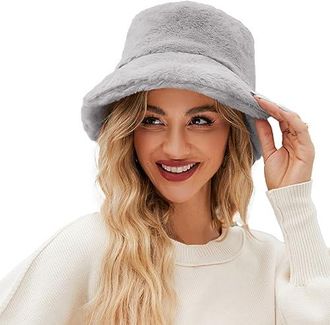 Generic Grand chapeau pour femme - Chapeau bob pelucheux pour femme - Fausse connaissance superficielle - Chaud et doux - Chapeau de p&ecirc;cheur en fourrure - Mon