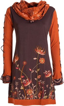 vishes Damen Langarmshirt-Kleid mit Schalkragen in Braun I Gr&ouml;&szlig;e XL (44) I Handgefertigt aus 100% Baumwolle I Ideal f&uuml;r Jede Jahreszeit I Nachhaltige Alterna