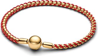 Pandora Moments Rote Kordel Schlangen-Gliederarmband mit 14K vergoldeter Metalllegierung, Kompatibel Moments, Gr&ouml;&szlig;e: 19cm, 563816C01-19