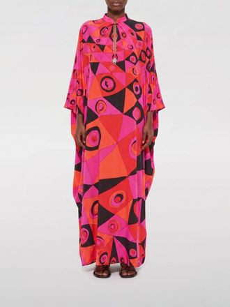 Pucci Long caftan en soie &agrave; imprim&eacute; g&eacute;om&eacute;trique avec col mao