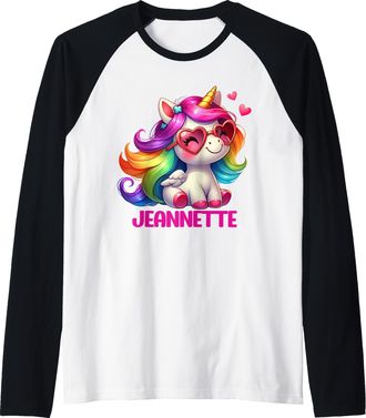 BDAZ Jeanette Personalisierter Name Buntes Einhorn Damen M&auml;dchen Raglan
