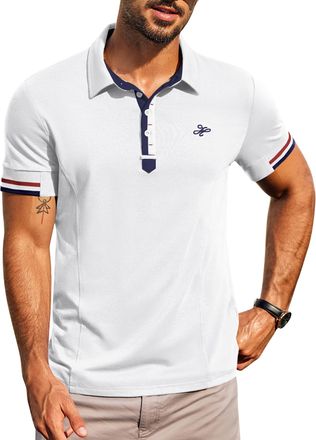 Coofandy Herren Polo Shirt Klassisches Polohemd Kurzarm T-Shirt Polos gestickt Hemd leichtes Männer Sommer Weiß L