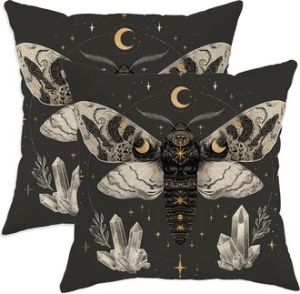 Generic Mystische Motten-Kissenbez&uuml;ge, 2er-Set, schwarzer Mond und Stern, dekorative Kissenbez&uuml;ge, Gothic-Heimdekoration f&uuml;r Sofa, Bett, Couch, 40,6 x 40,6 cm