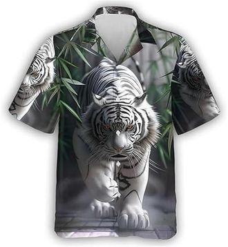 Keephen TangoDS Femmes Hommes Tigre Rugissant Chemises Hawaiiennes Cool Tigre Impression 3D Chemises Manches Courtes &Eacute;t&eacute; Chemise &agrave; Boutons Chemise Aloha